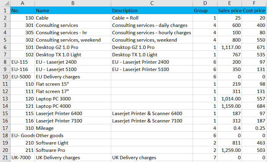Reviso UK Help - How Can I Import My List of Products or Services?